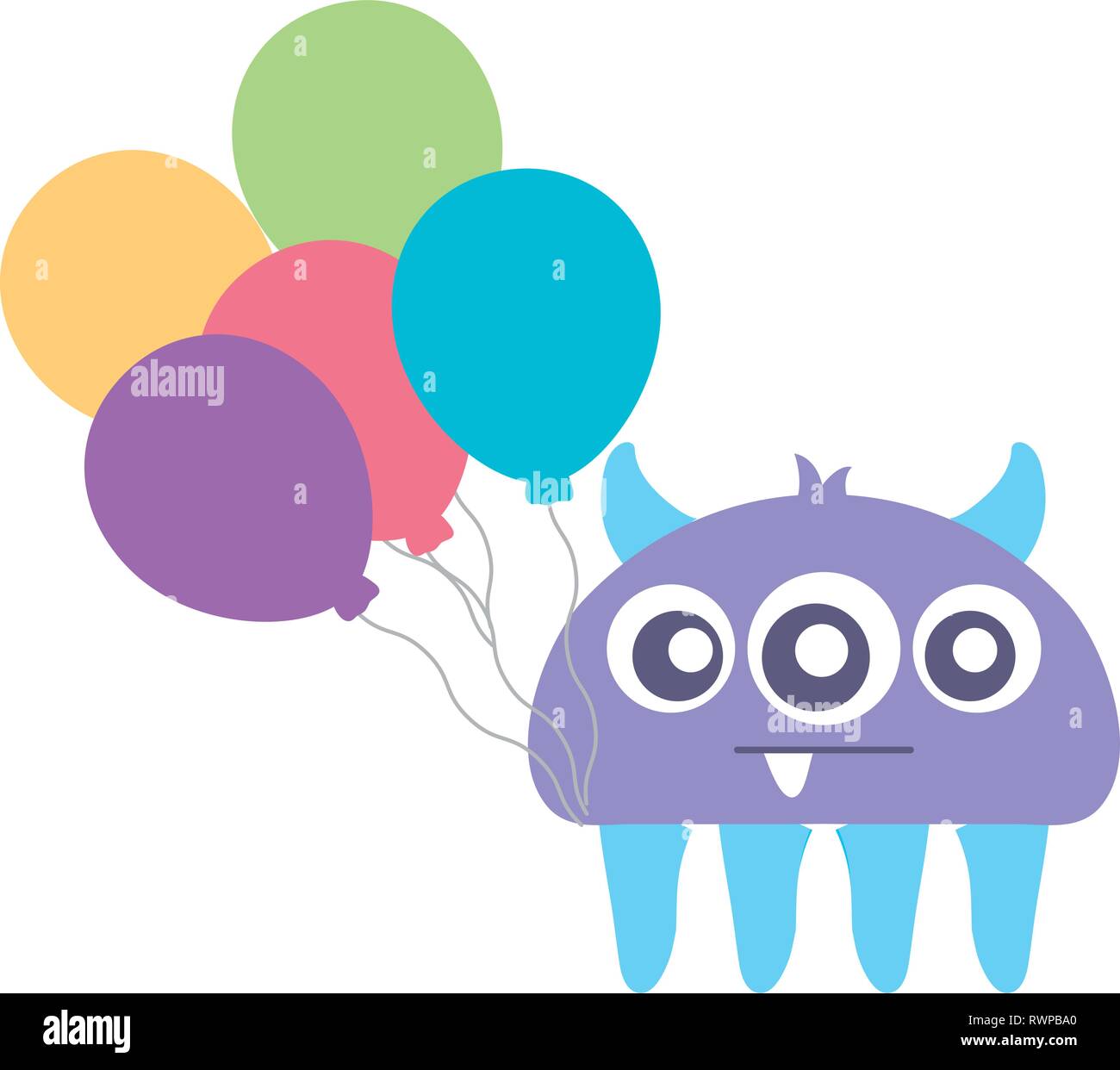 crazy monster with balloons helium character vector illustration design ...