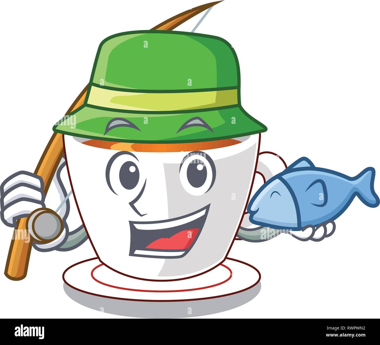Fishing cup mint tea isolated with character Stock Vector Image & Art ...