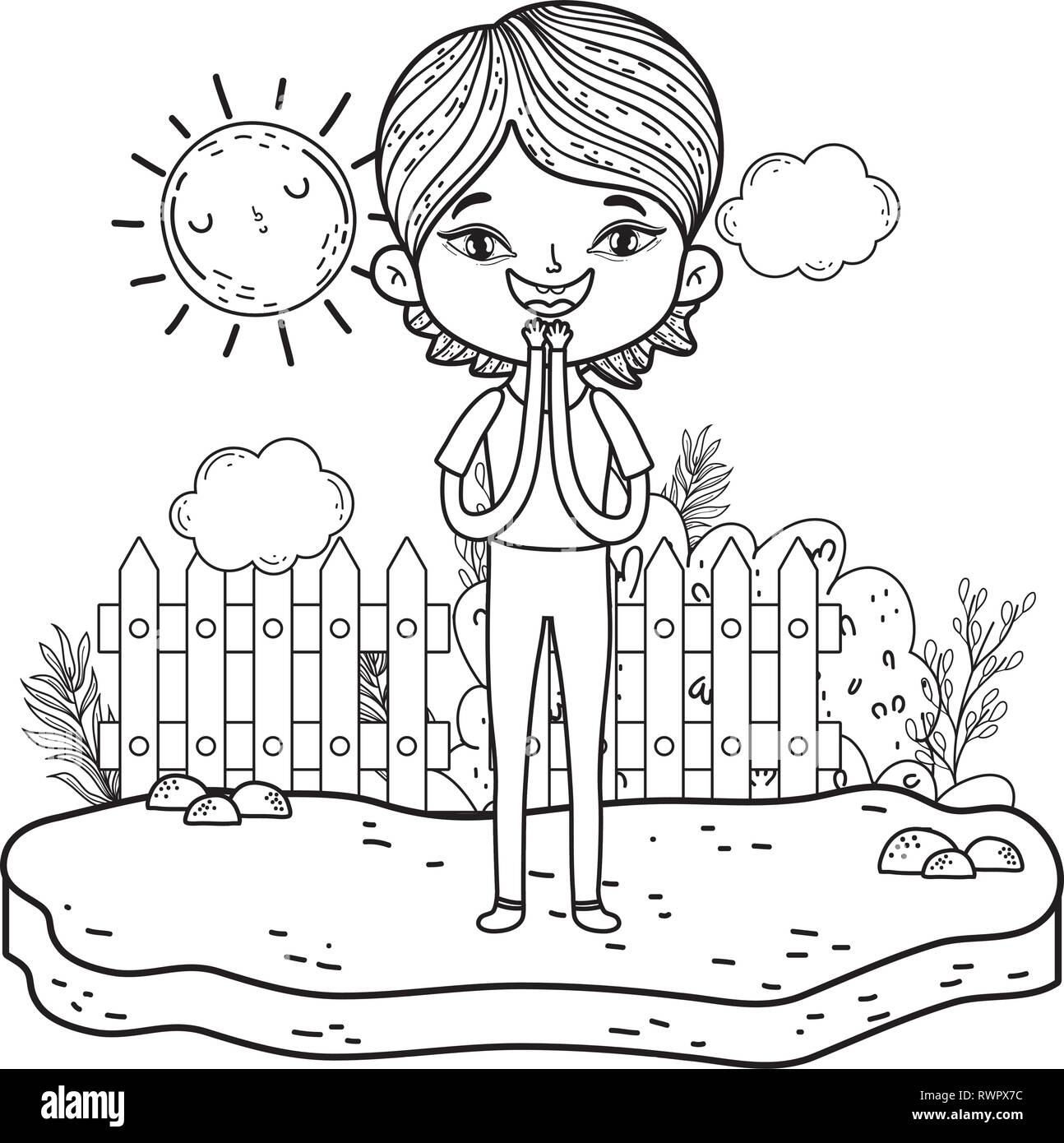 cute little boy in the landscape Stock Vector Image & Art - Alamy