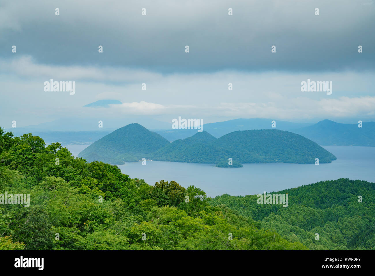 Aerial view of Lake Toya at Mount Usu area, Hokkaido, Japan Stock Photo ...