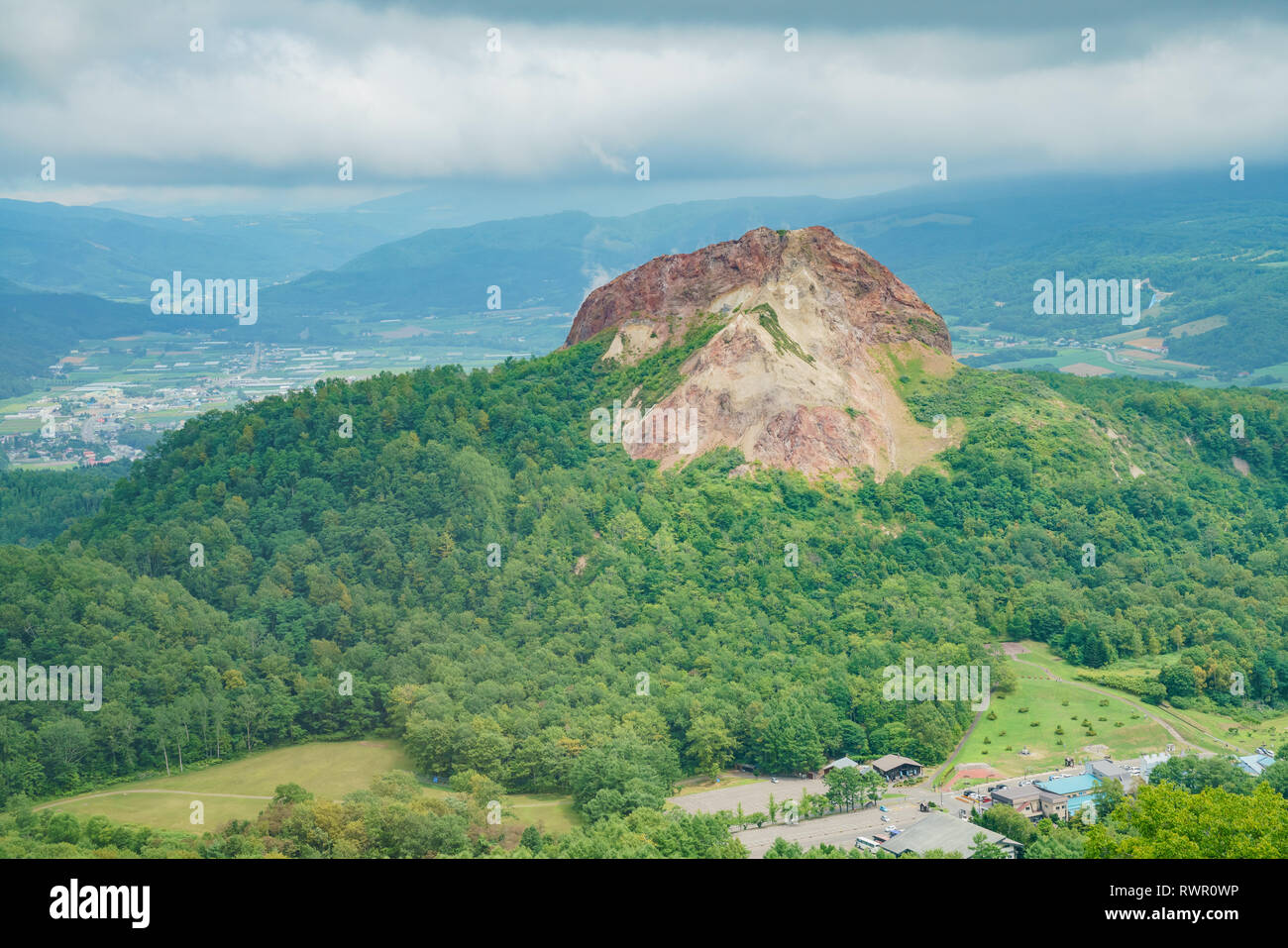 The beautiful Showa shinzan of Mount Usu area, view from a cable car at ...