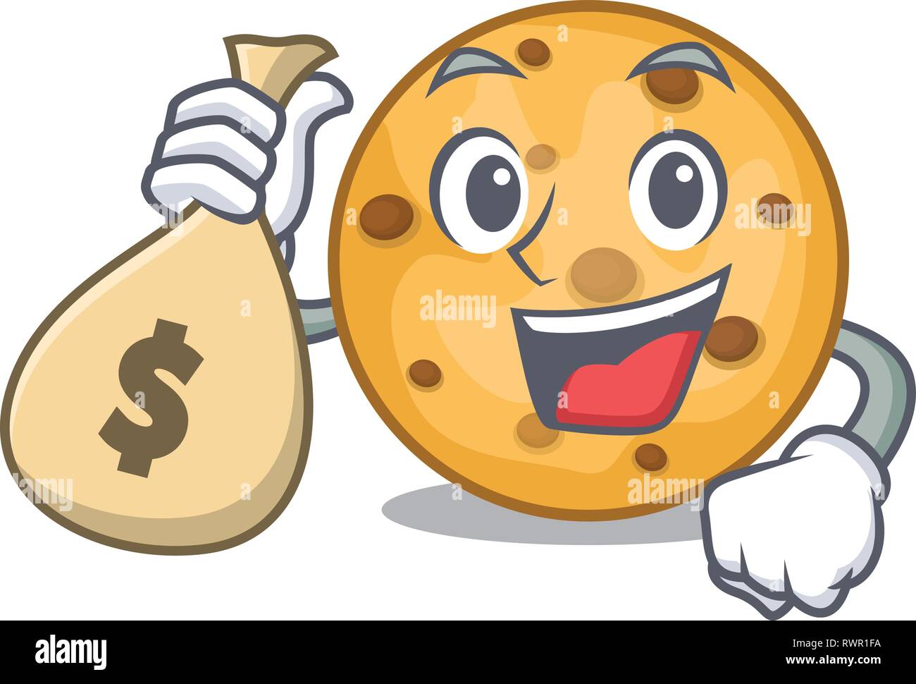 With money bag oat cookies above wooden character boards Stock Vector ...