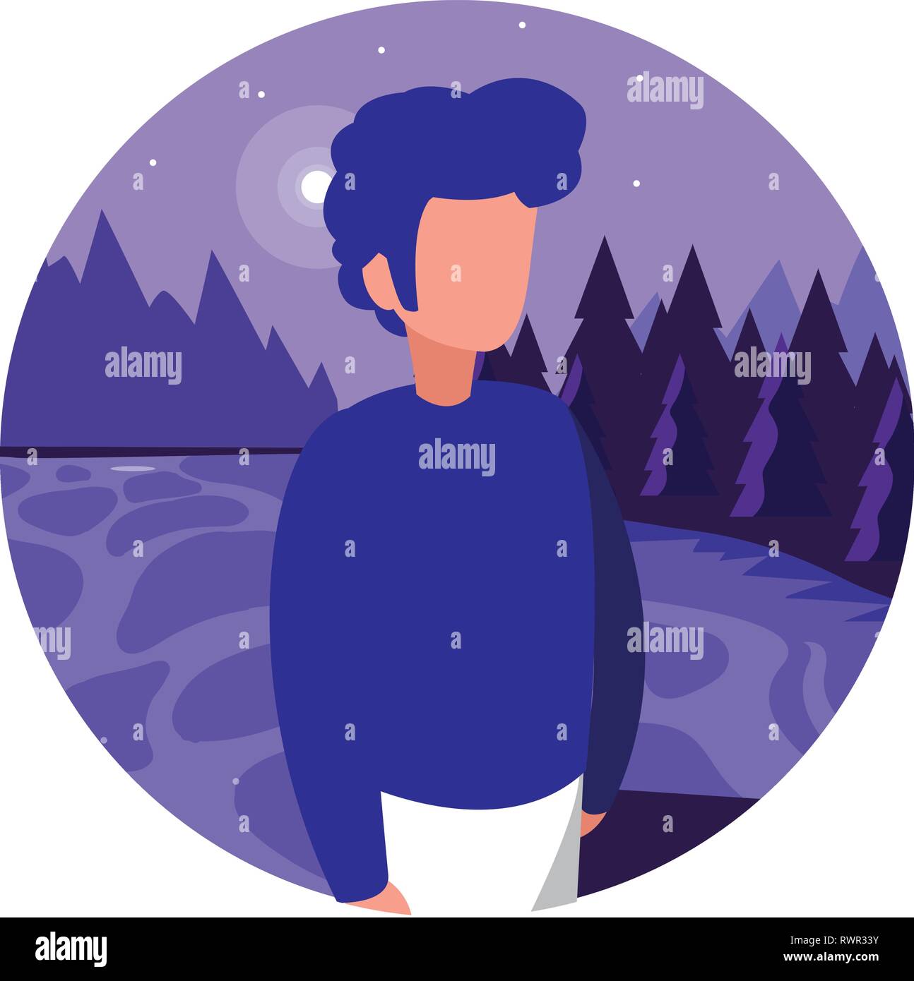 young man in forest landscape scene vector illustration design Stock ...