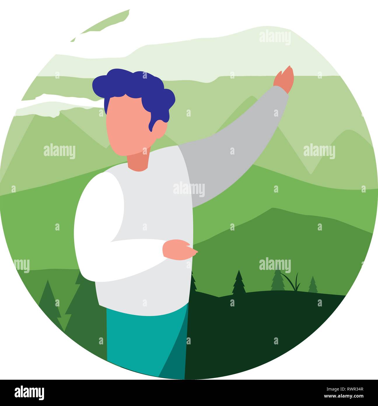 young man in forest landscape scene vector illustration design Stock ...