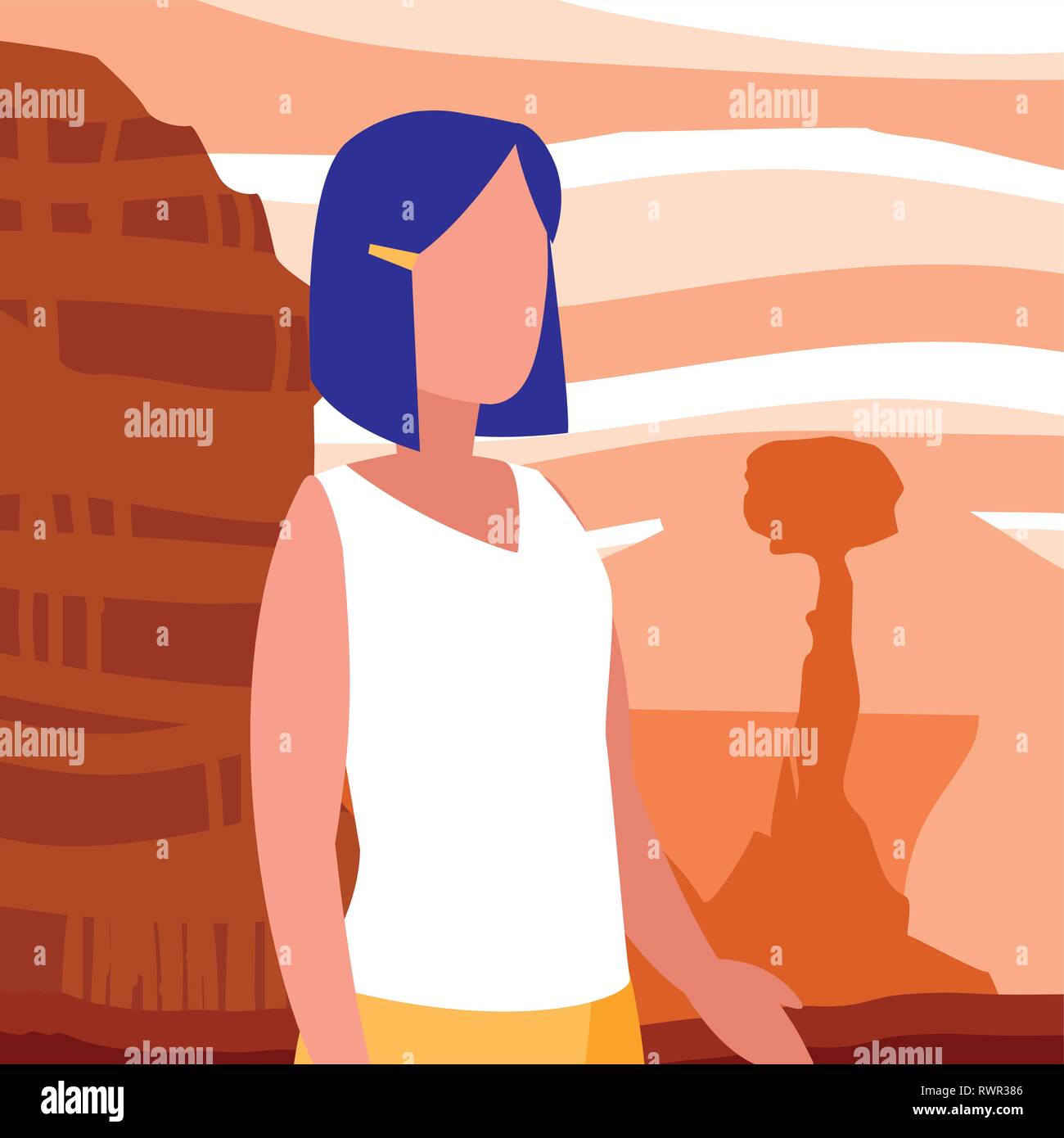young woman in desert landscape dry scene vector illustration design ...