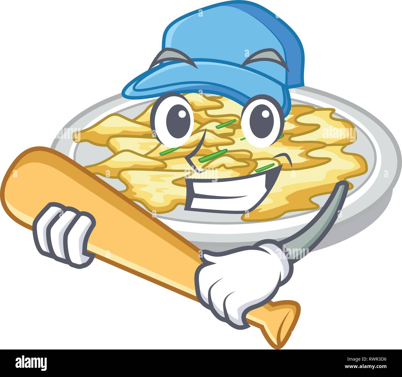 Playing baseball scrambled egg put above cartoon plate Stock Vector ...