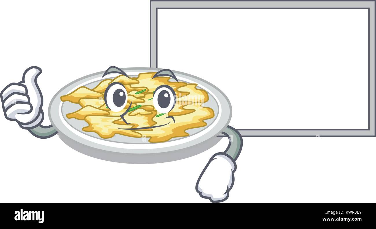 Thumbs up with board scrambled egg put above cartoon plate Stock Vector ...