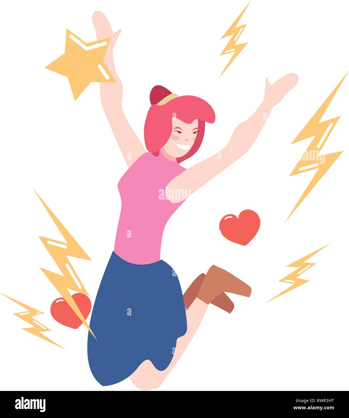 happy jumping woman - girl power vector illustration Stock Vector Image ...