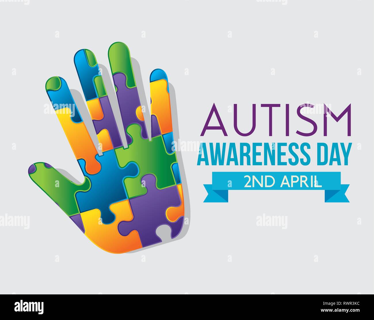 hand puzzles with ribbon to autism day vector illustration Stock Vector ...