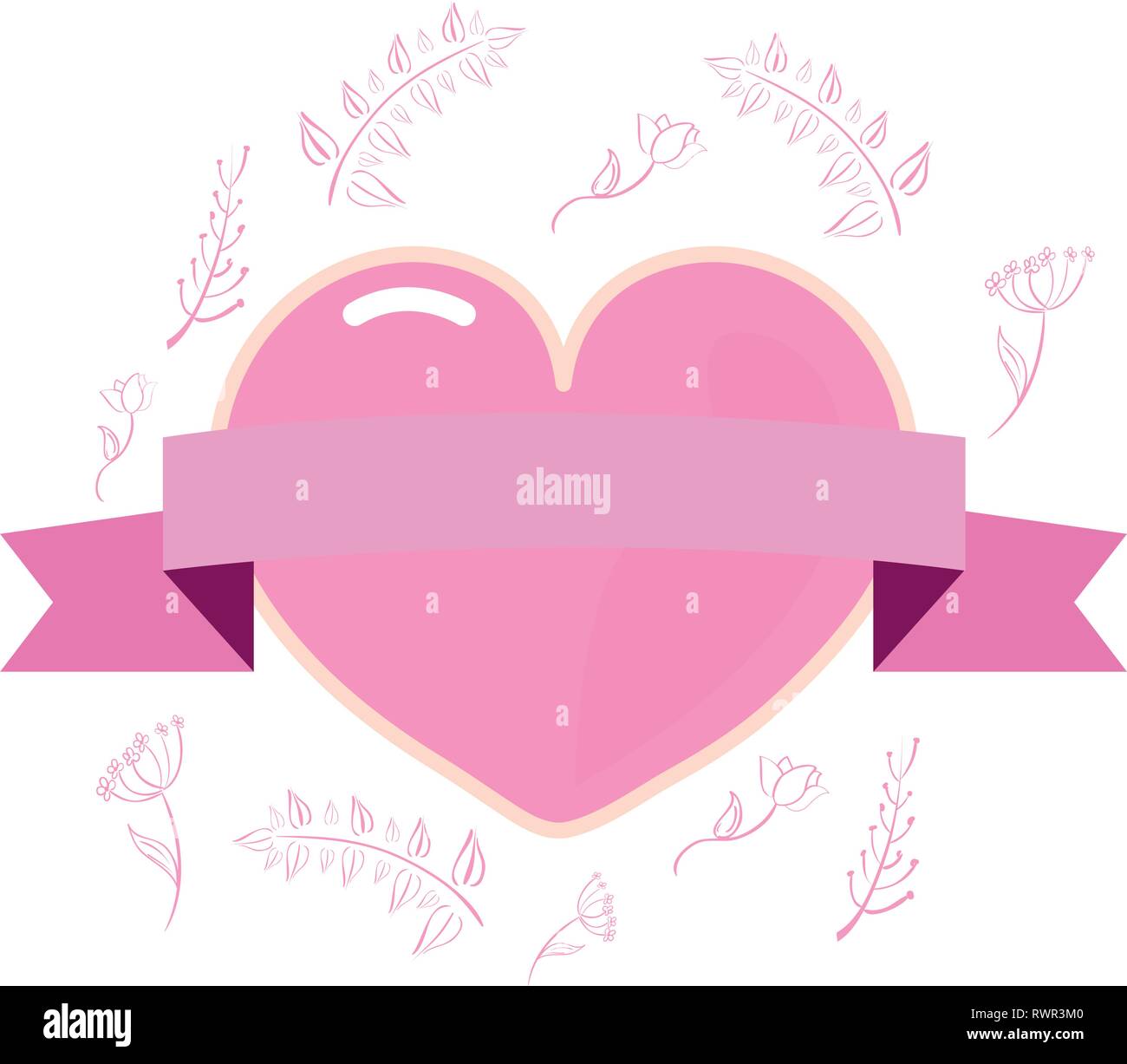 pink heart flower ribbon girl power vector illustration Stock Vector ...