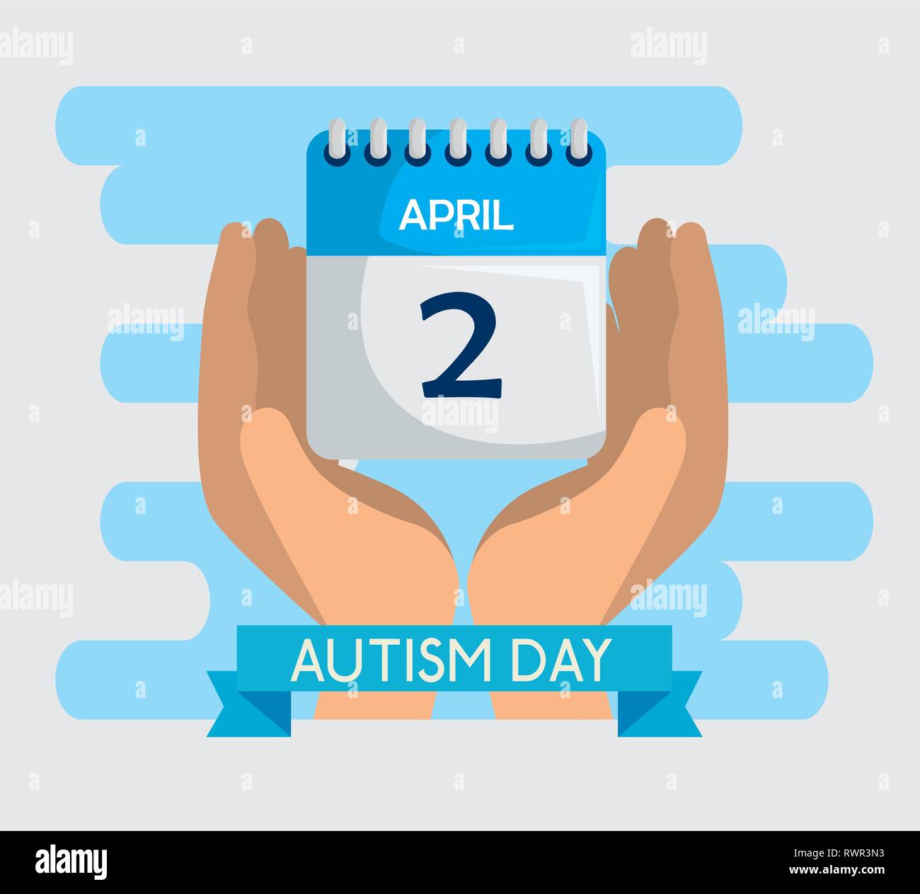 hands with calendar to autism awareness day vector illustration Stock ...