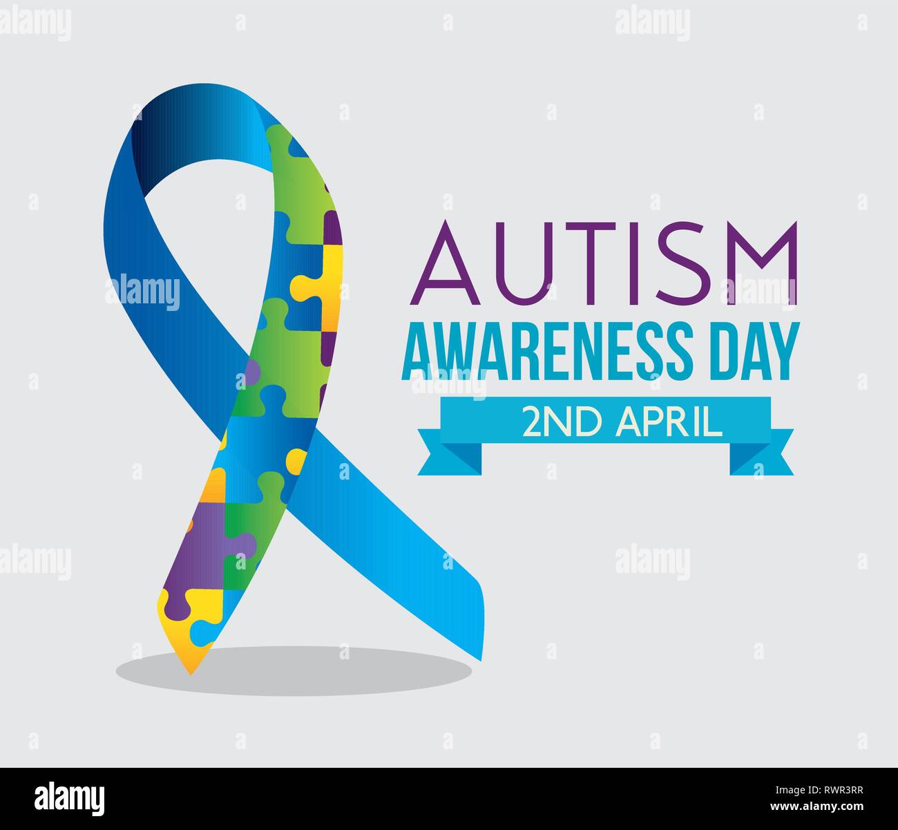 ribbon puzzles and ribbon to autism day vector illustration Stock ...