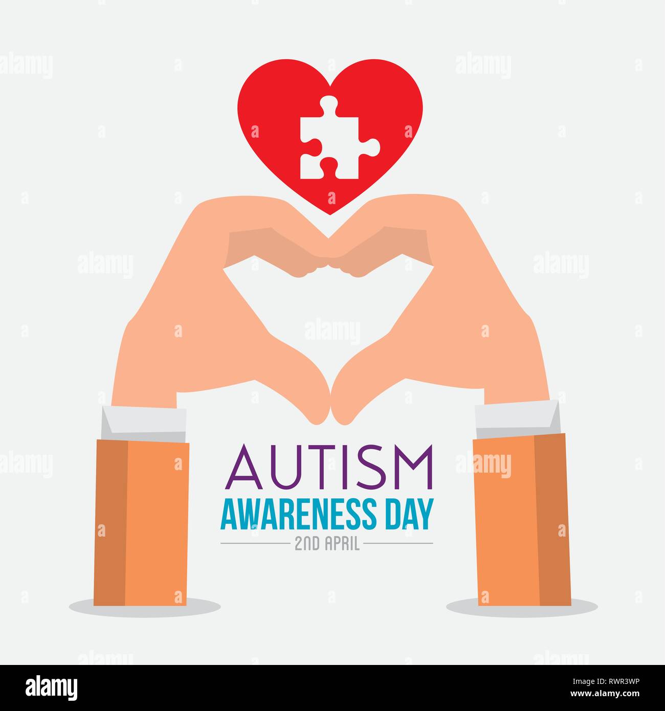 man hands with shape heart to autism day vector illustration Stock ...