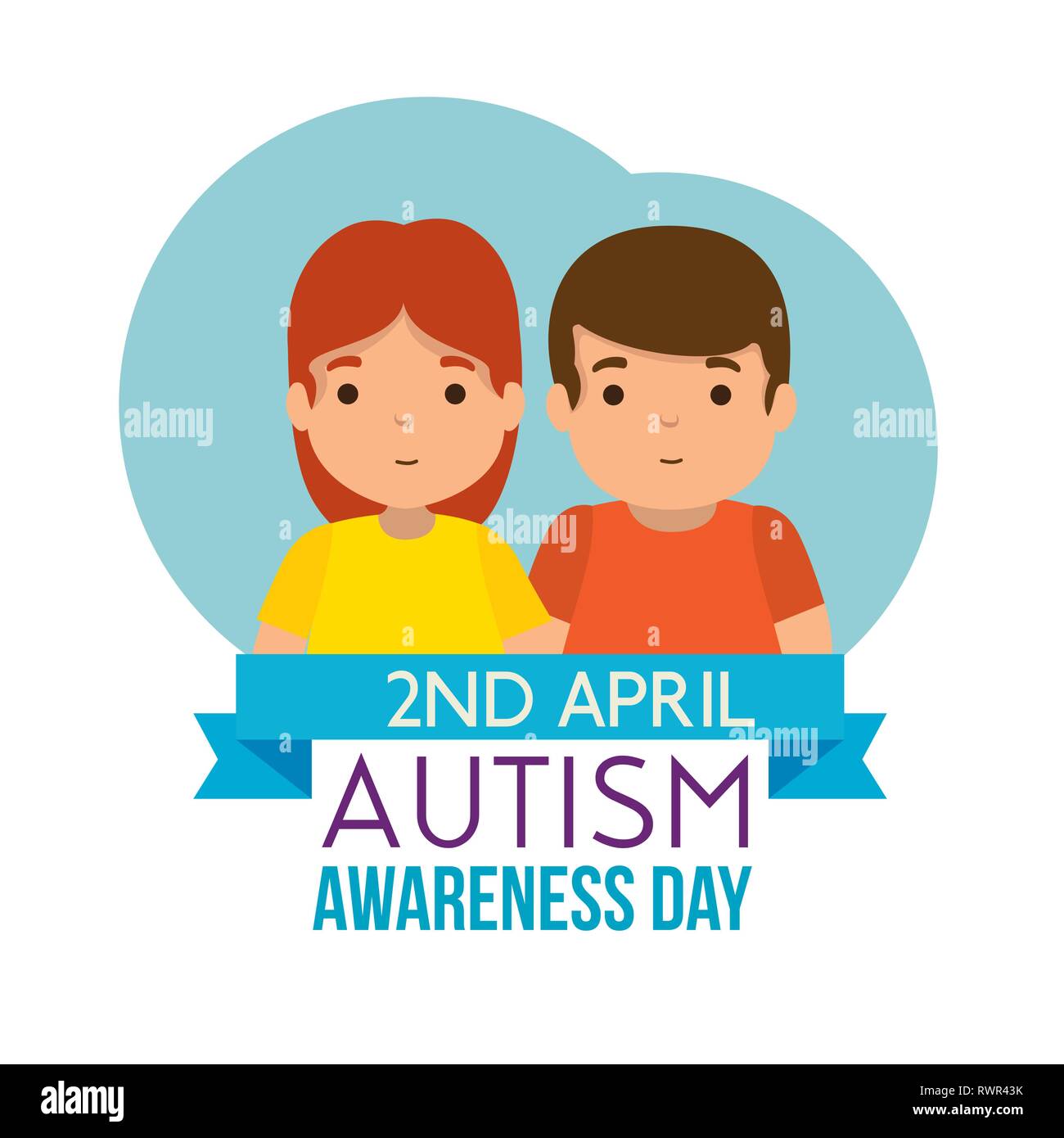 children together with ribbon to autism campaign vector illustration ...