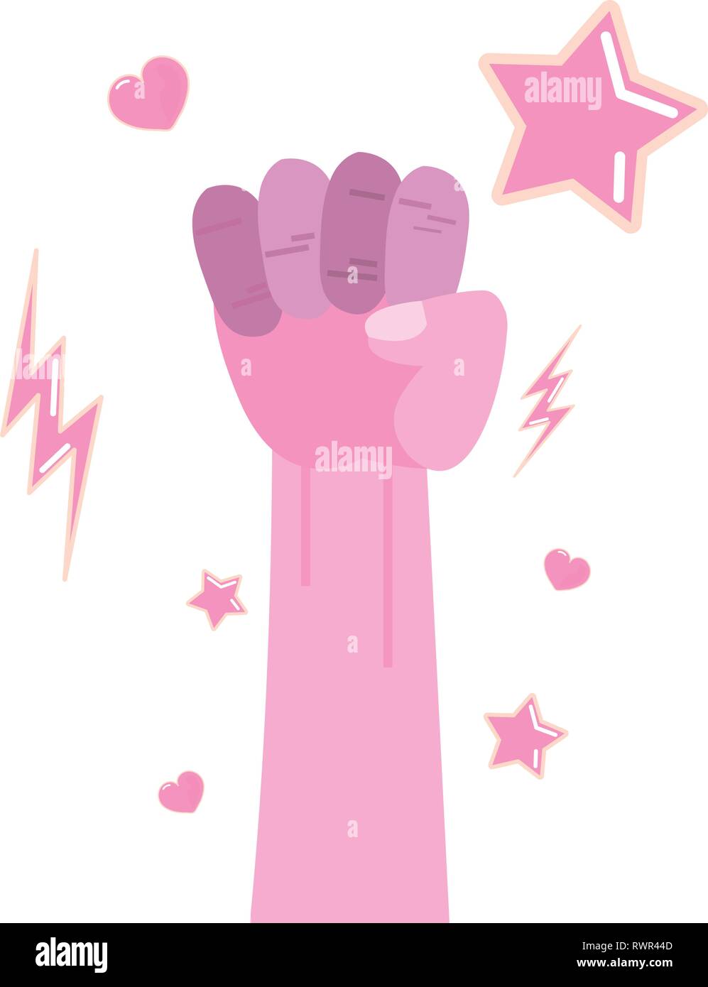 raised hand lightning stars girl power symbol vector illustration Stock ...