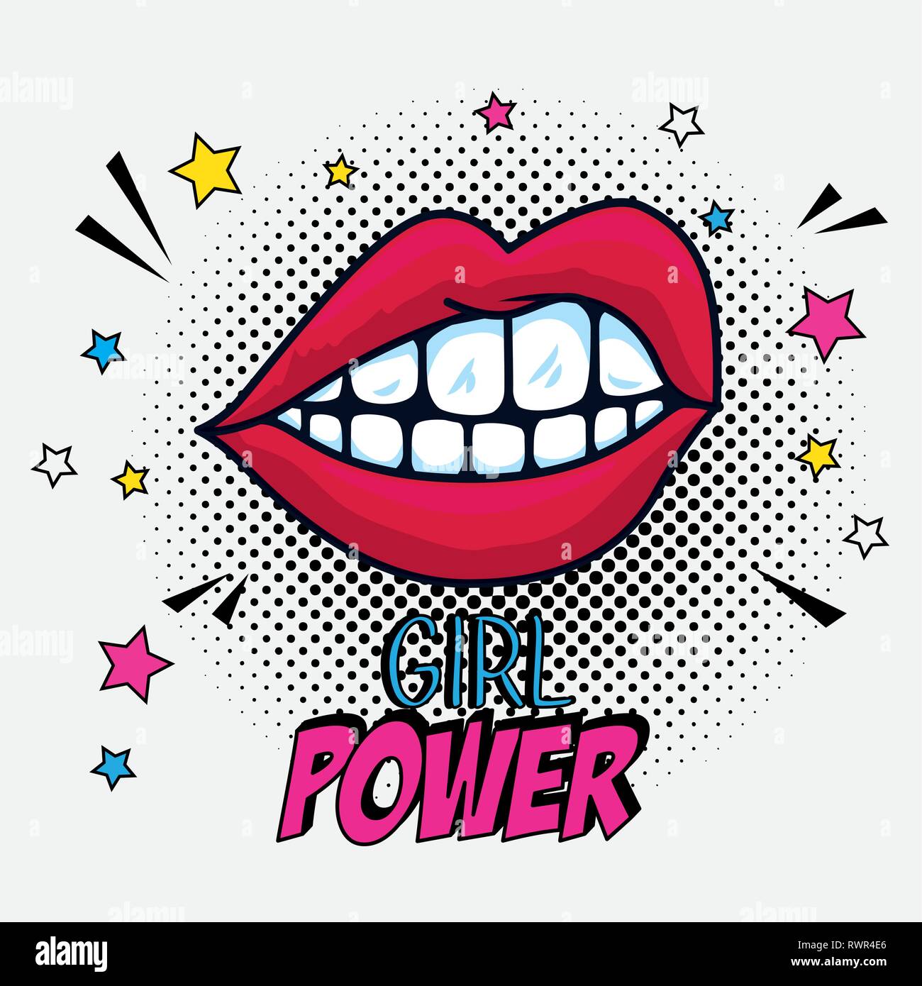 pop art mouth with teeth and message vector illustration Stock Vector ...