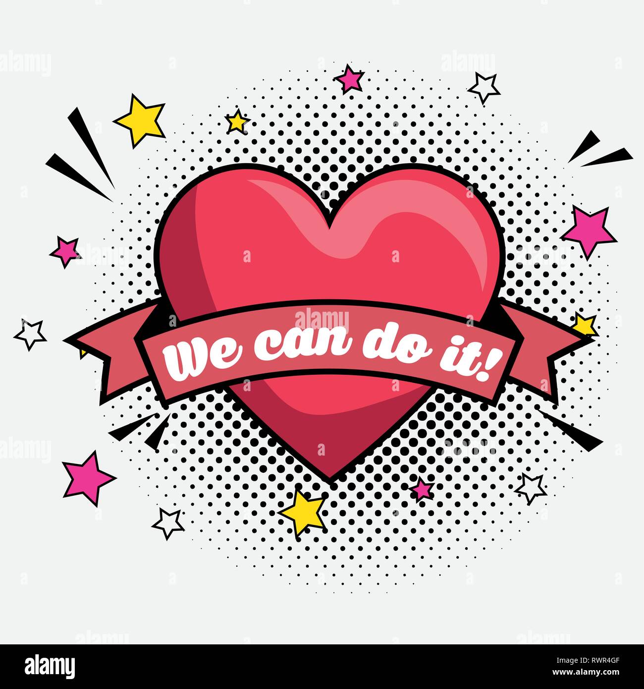 pop art heart with stars and ribbon vector illustration Stock Vector ...