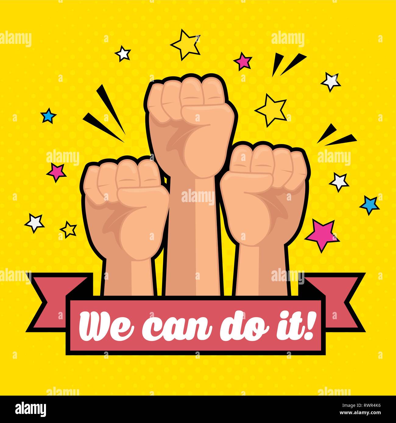 fist hands up with ribbon message vector illustration Stock Vector ...