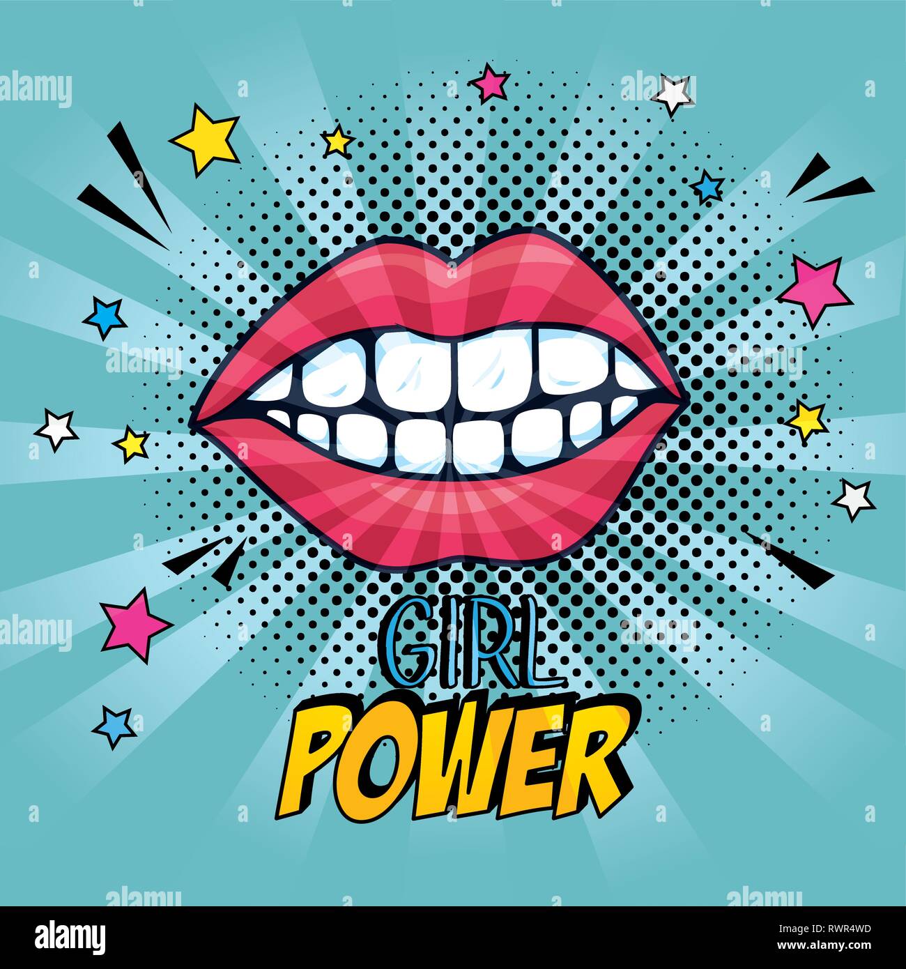 pop art mouth with teeth and stars vector illustration Stock Vector ...