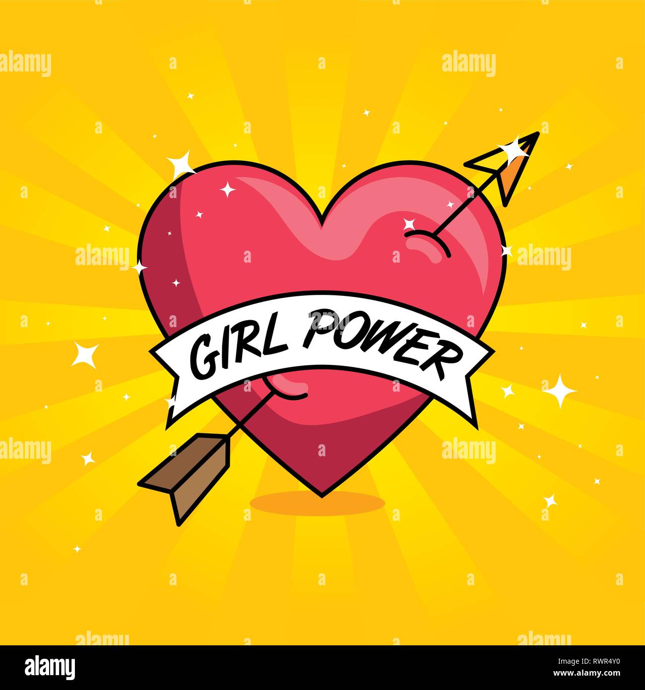 pop art heart with arrow and girl power message vector illustration ...