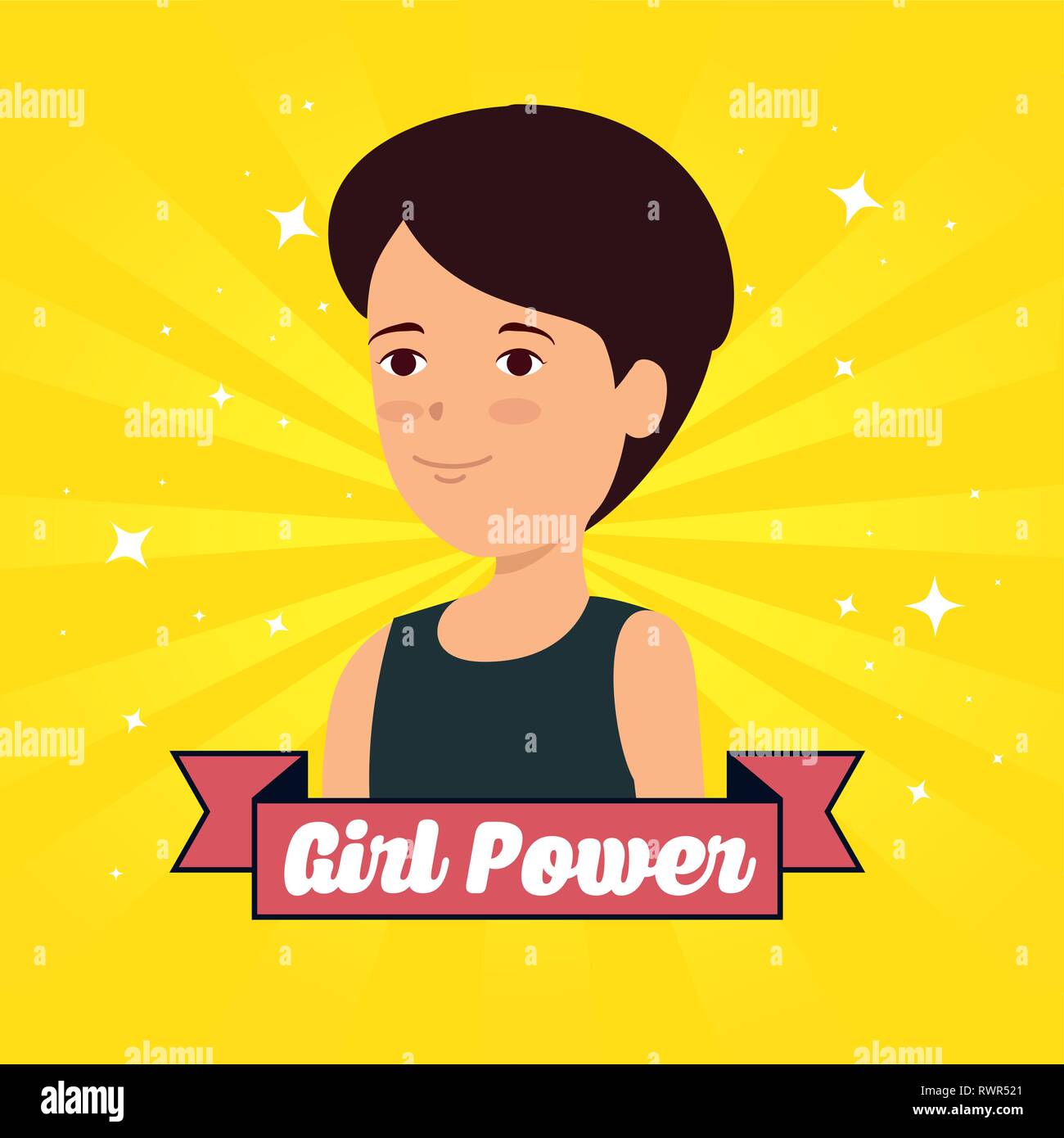 woman with girl power message in the ribbon vector illustration Stock ...