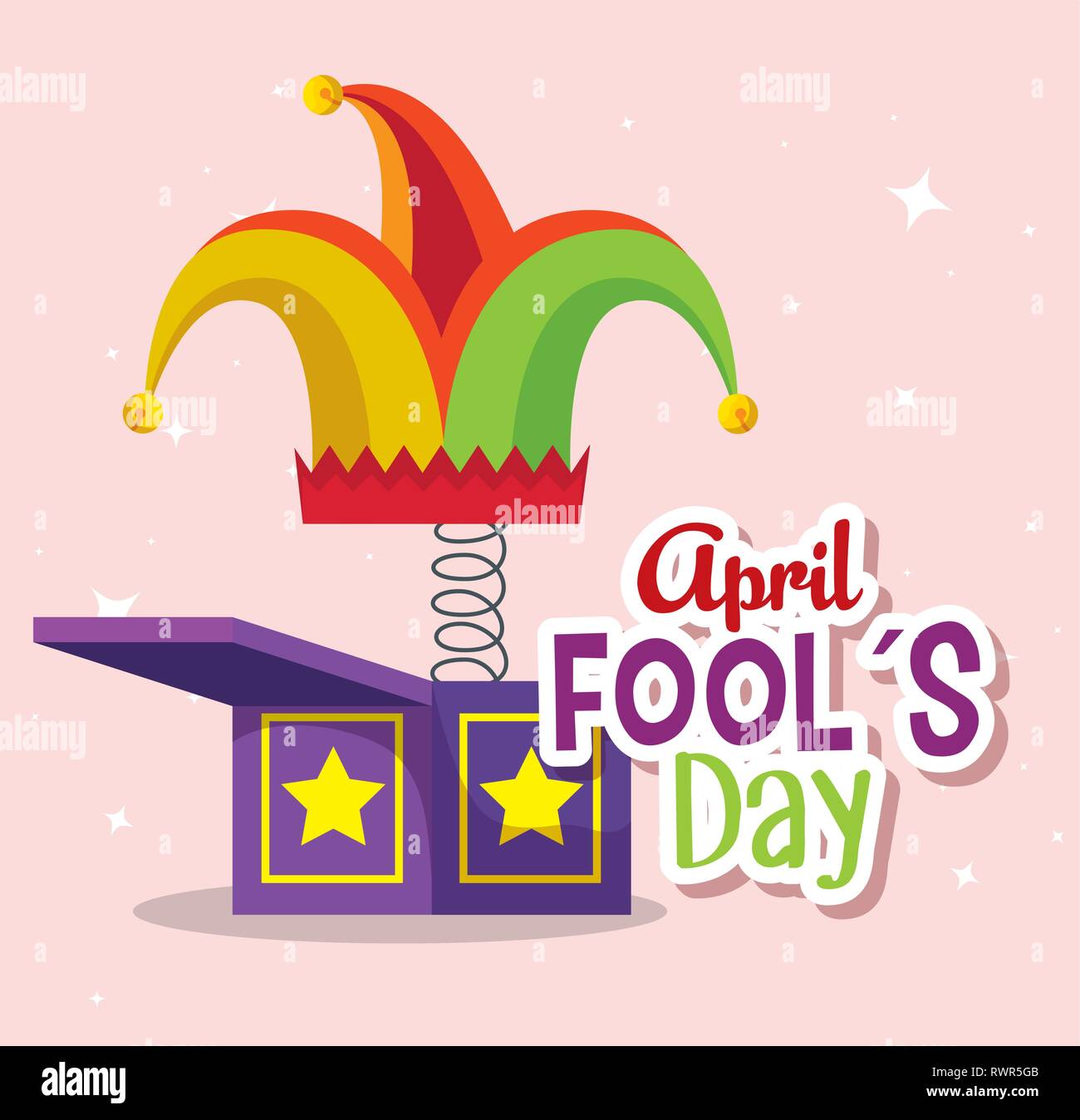 funny box with joker hat to fools day vector illustration Stock Vector ...