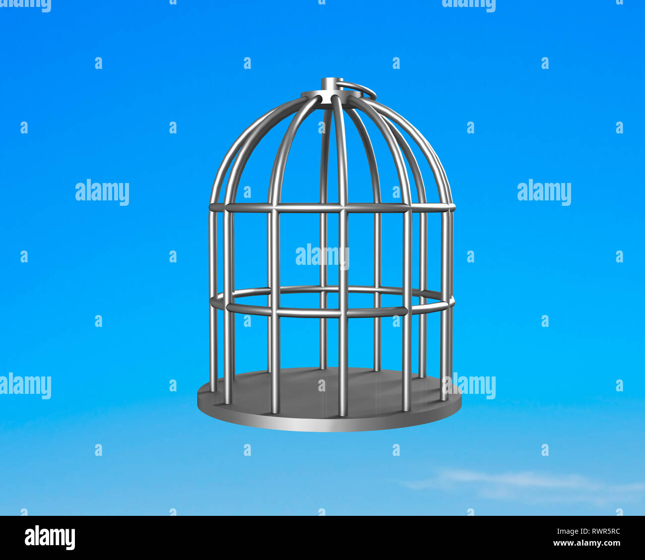 One silver cage on blue sky background Stock Photo - Alamy