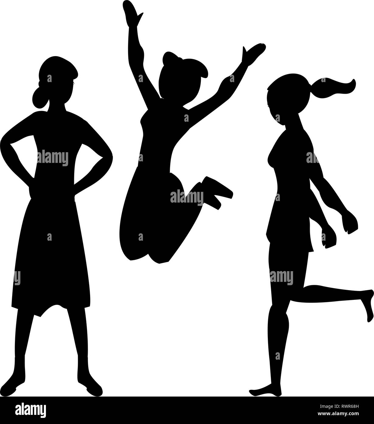 women group silhouette jump strong vector illustration Stock Vector ...