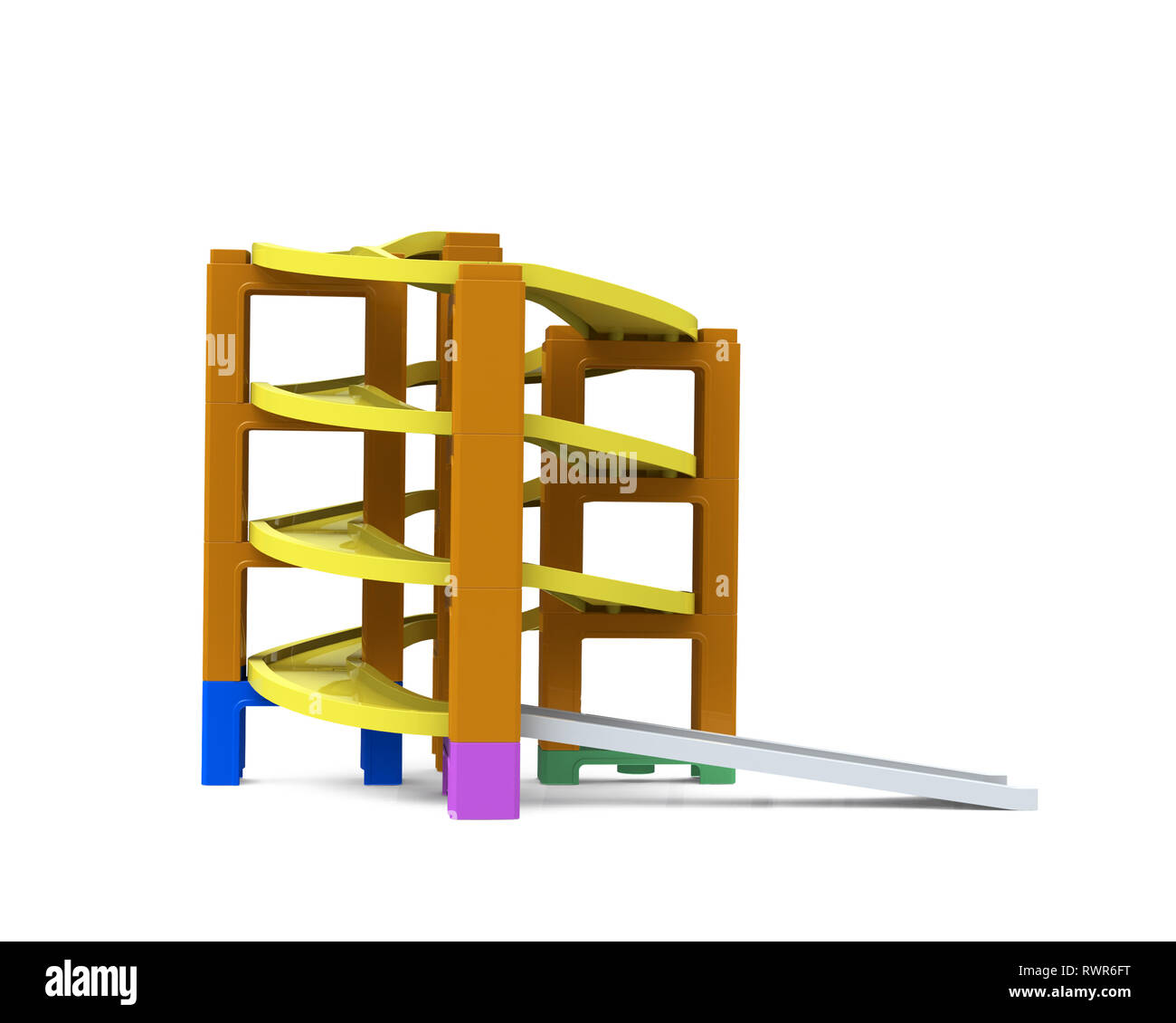 Spiral track in stacking blocks, isolated on white, side view, 3D ...