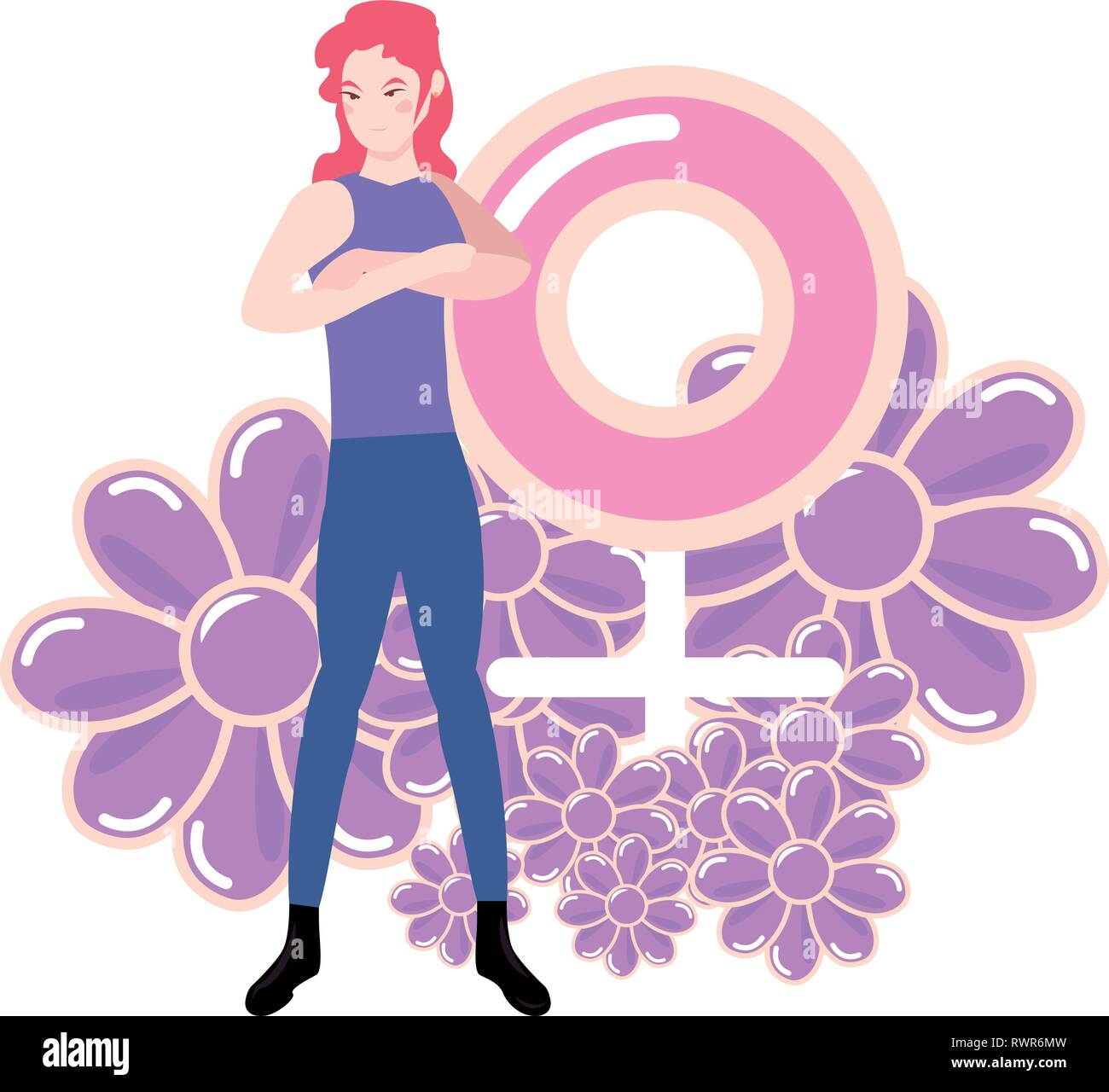 Woman With Female Gender Flowers Girl Power Vector Illustration Vector