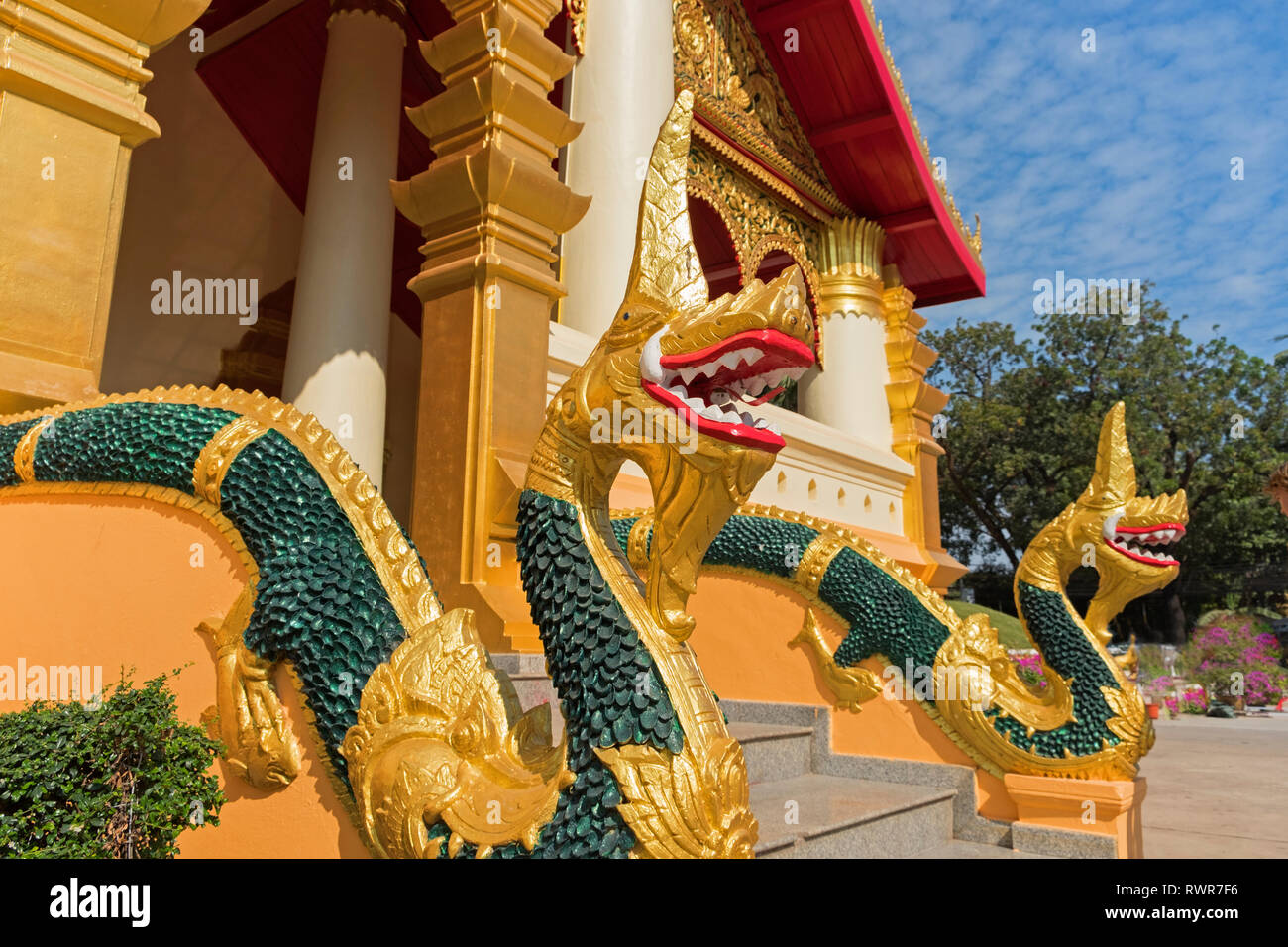 Phaya naga dragons Wat Ong Teu Vientiane Laos Stock Photo - Alamy