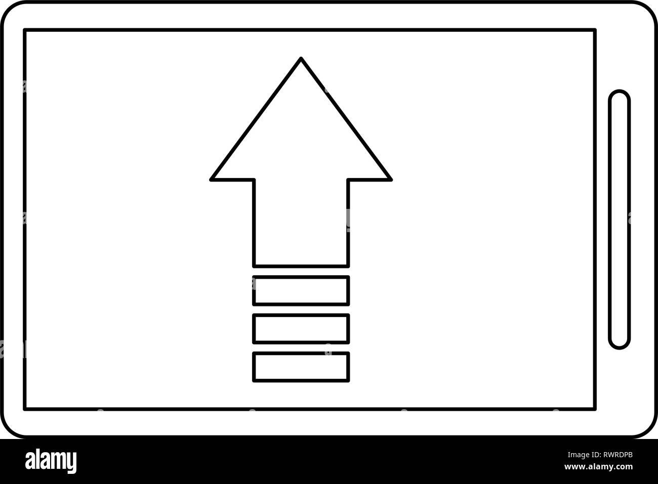 smartphone uploading file symbol in black and white Stock Vector Image ...