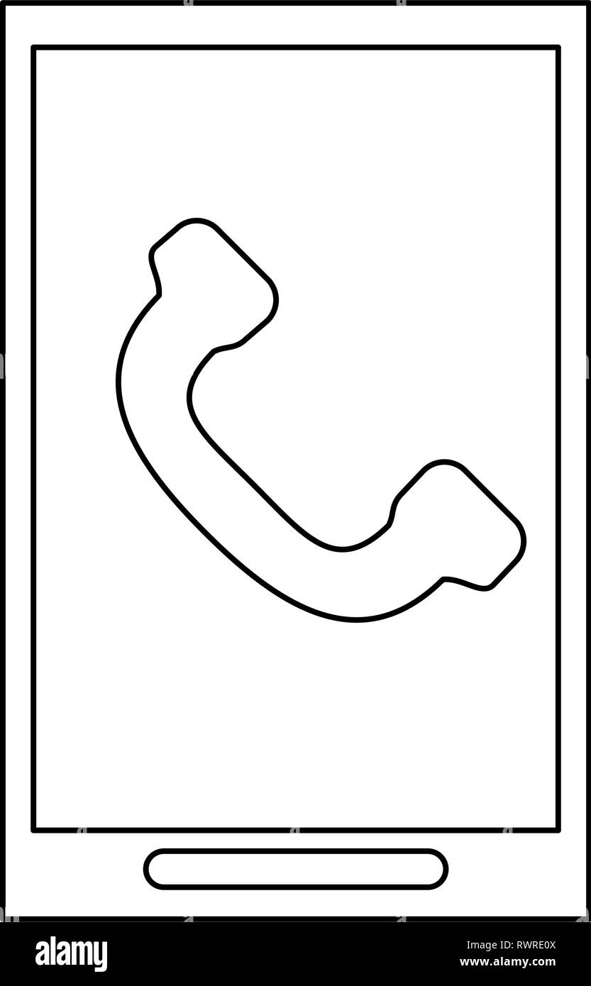 smartphone mobile call symbol in black and white Stock Vector Image ...