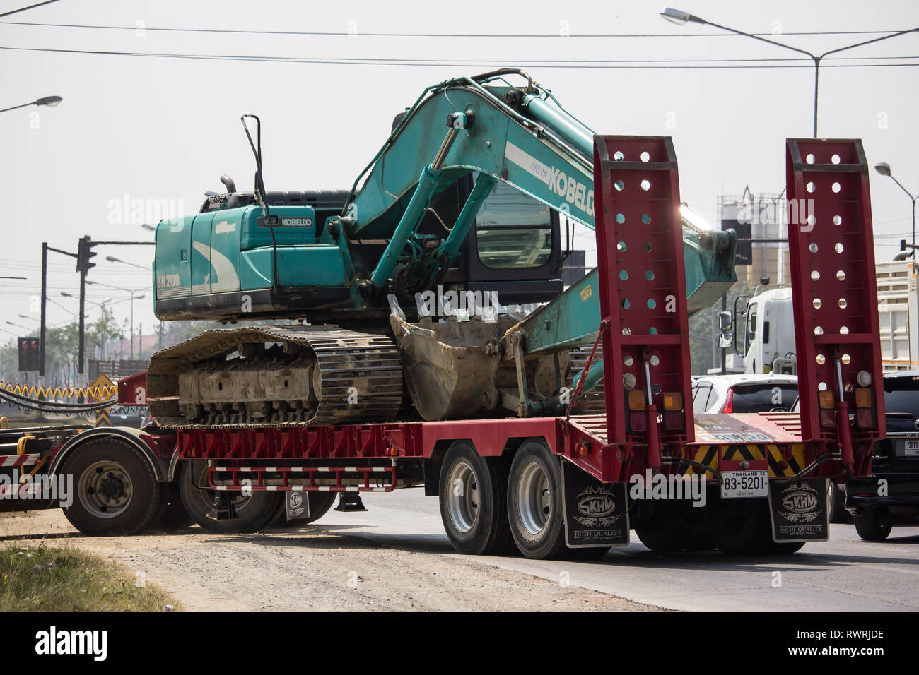 Chiangmai, Thailand - February 18 2019: Trailer Truck and Backhoe of ...
