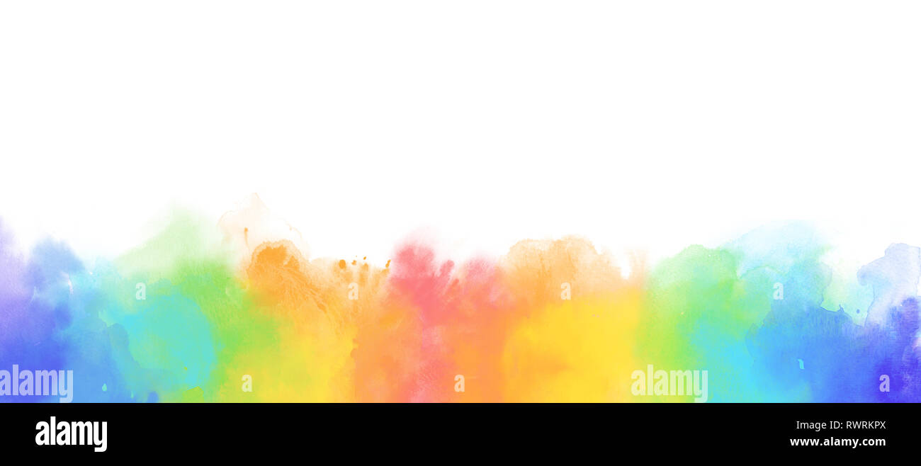 Rainbow watercolor border background isolated on white, big size ...