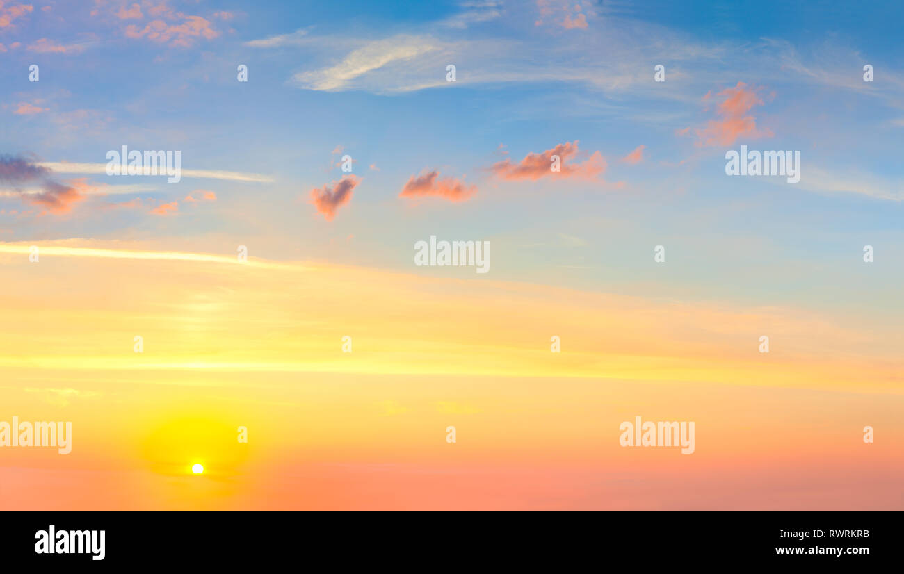 Real sunrise sundown sky with sun and colorful clouds background ...