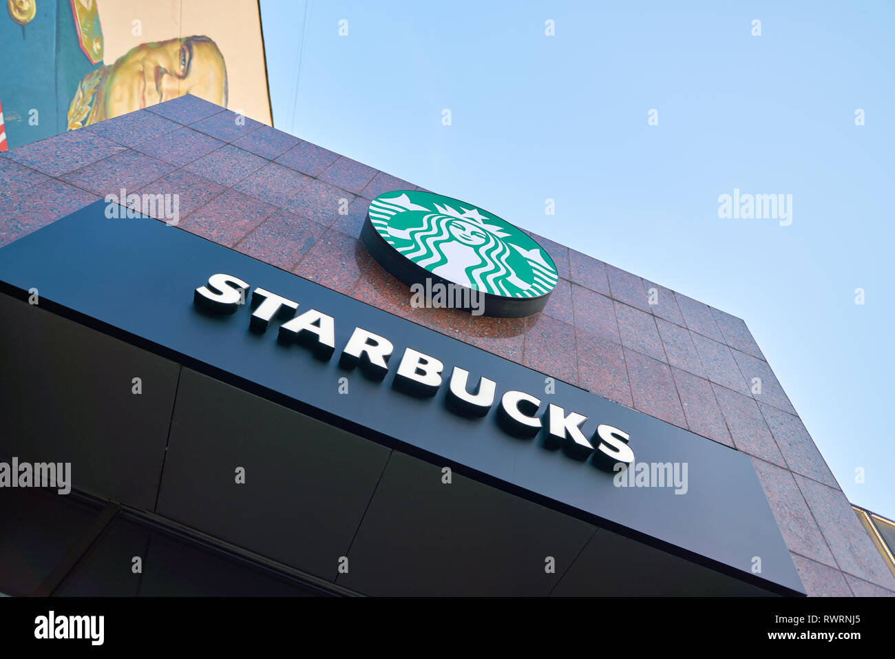 MOSCOW, RUSSIA - CIRCA OCTOBER, 2018: Starbucks coffee shop in Moscow ...