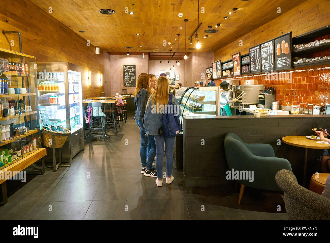 MOSCOW, RUSSIA - CIRCA OCTOBER, 2018: interior shot of a Starbucks in ...