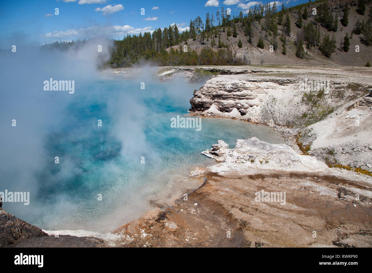 The beautiful Excelsior Geyser Crater hot spring in Midway Geyser Basin ...