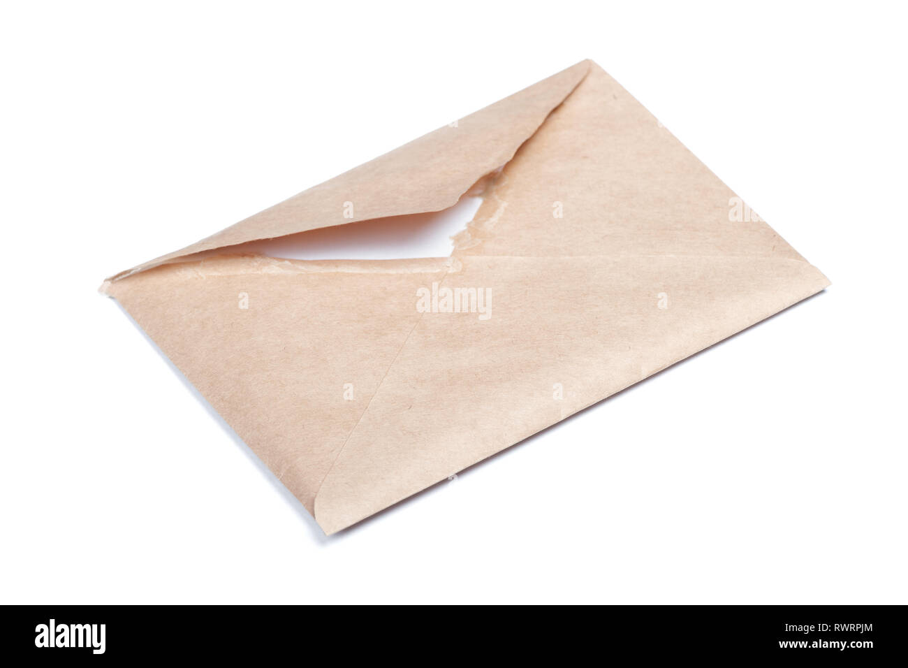 Old open envelope isolated on white background Stock Photo - Alamy