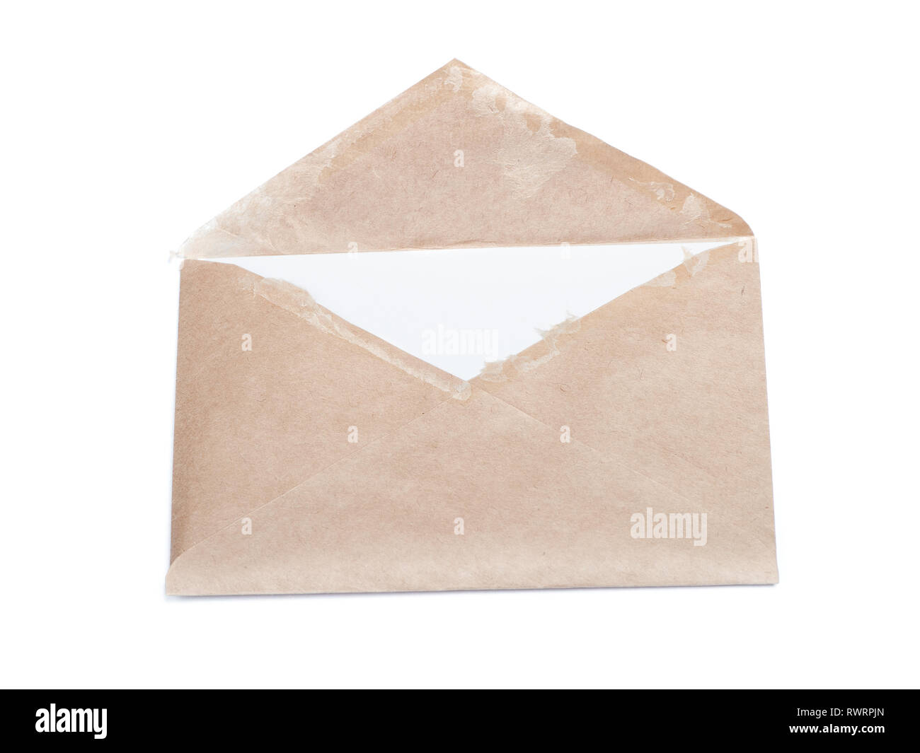 Old open envelope isolated on white background Stock Photo - Alamy