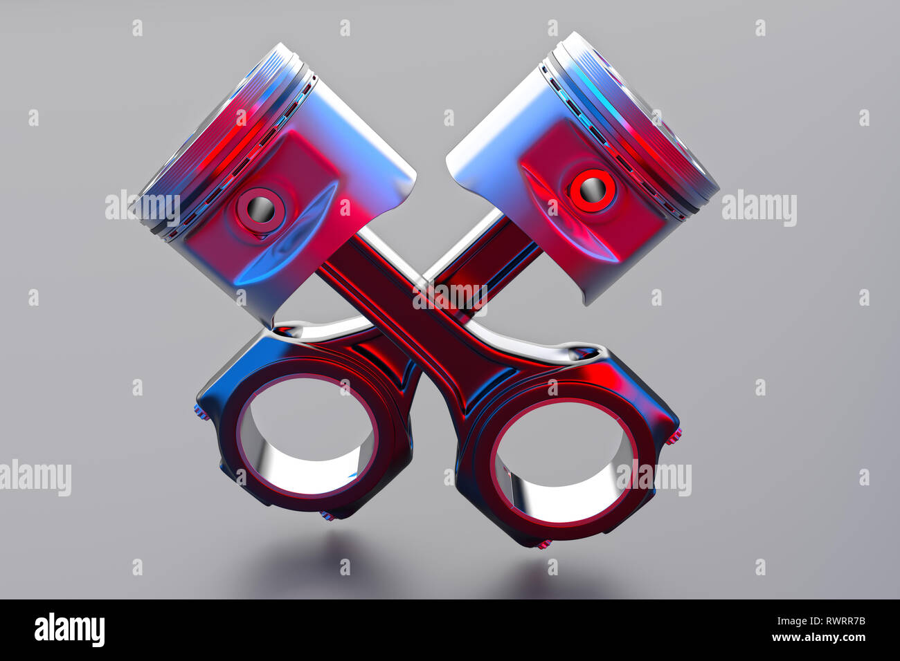 3D rendering. Engine piston with piston rings. Truck pistons on ...