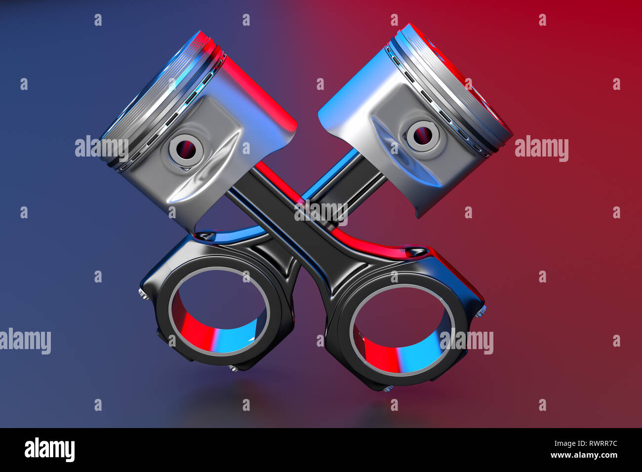 3D rendering. Engine piston with piston rings. Truck pistons on ...