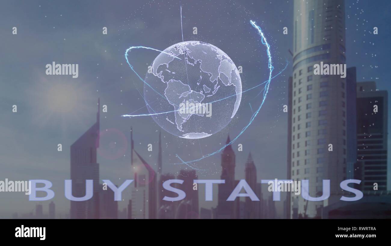 Buy status text with 3d hologram of the planet Earth against the ...