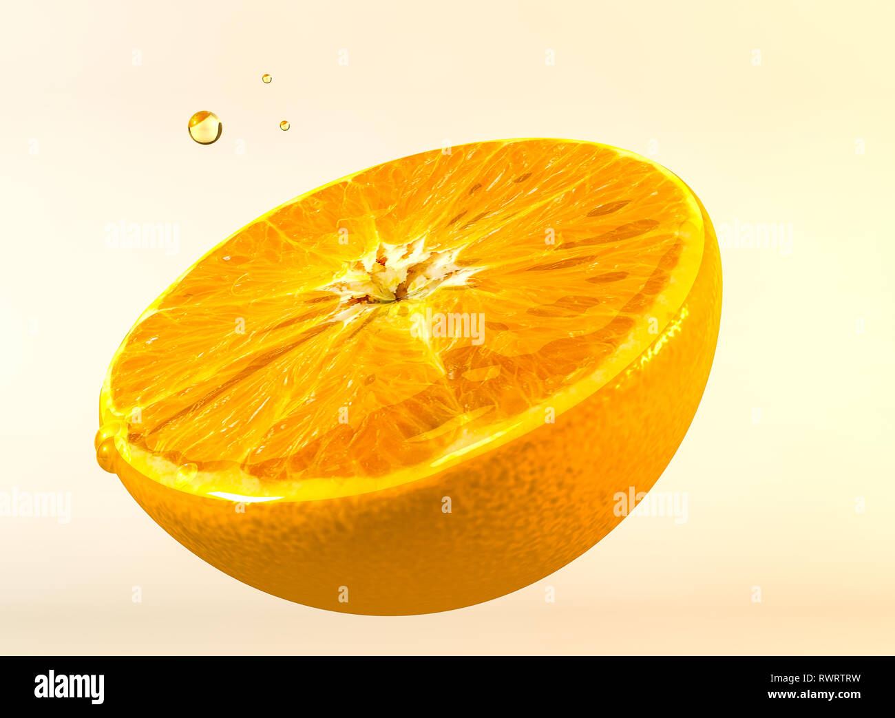 Half Sliced Orange with Juice Drops 3d Illustration Stock Photo - Alamy