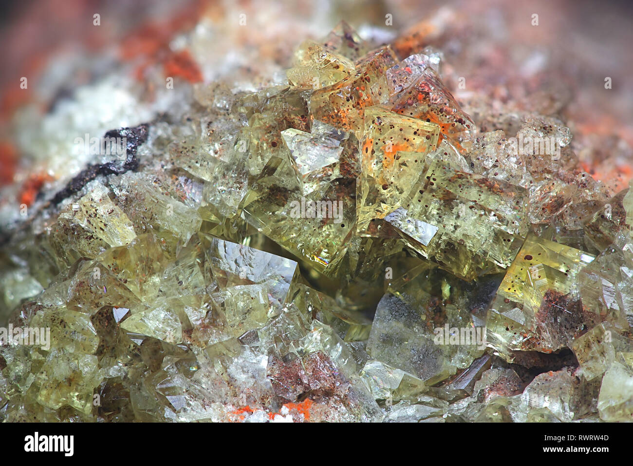 Crystals of fluorite with hematite inclusions from Illo calcite quarry ...