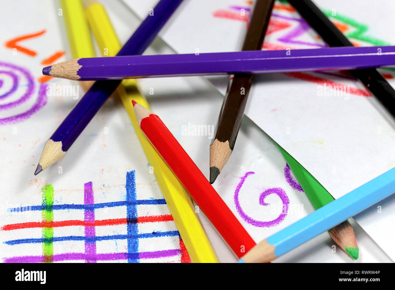 Pastel crayons and drawings Stock Photo - Alamy