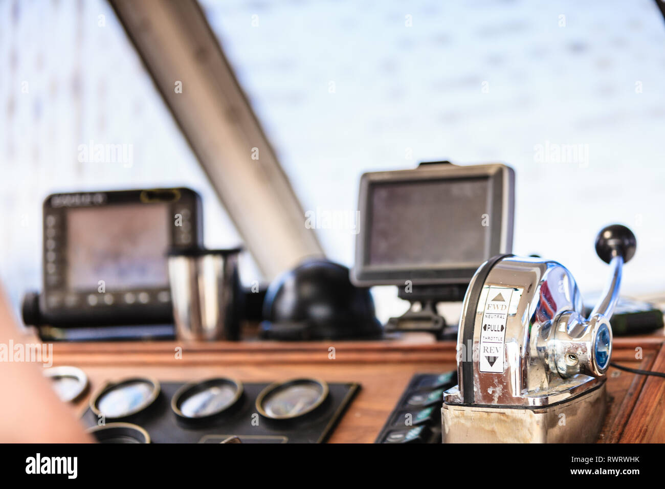 Sailing navigation panel console on sail boat. Navi sea equipment ...