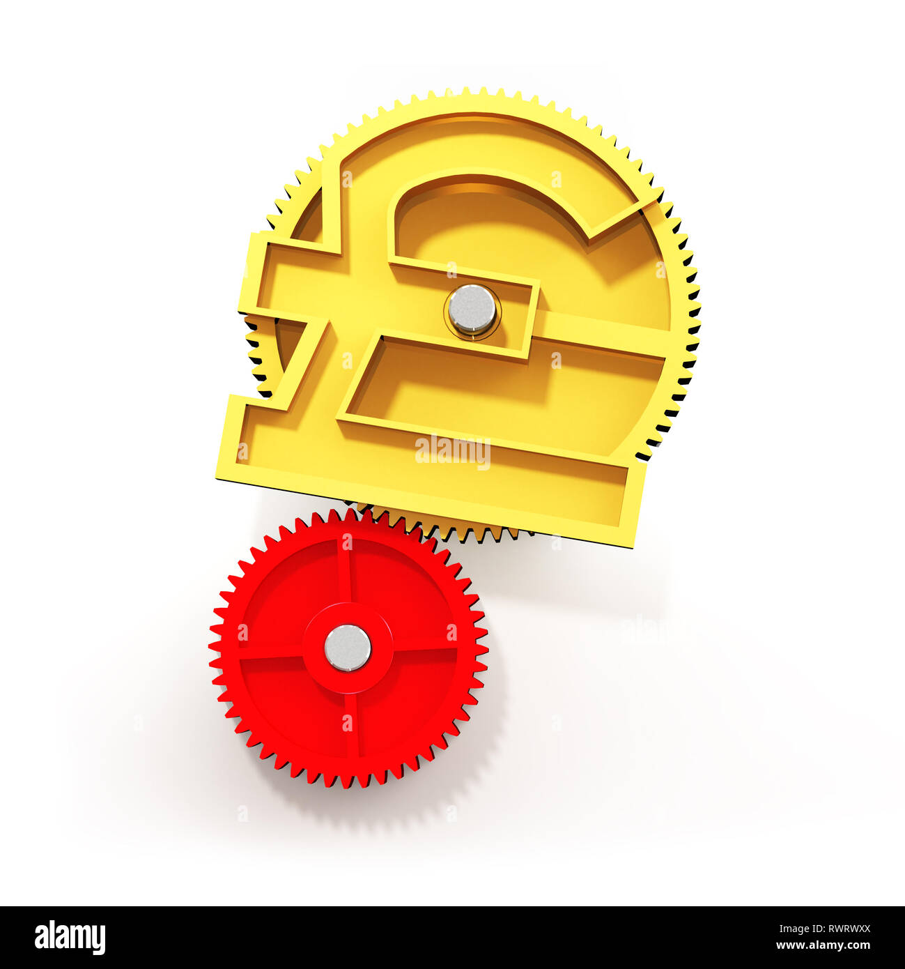 Golden gear in pound money shape, isolated on white background, 3D ...
