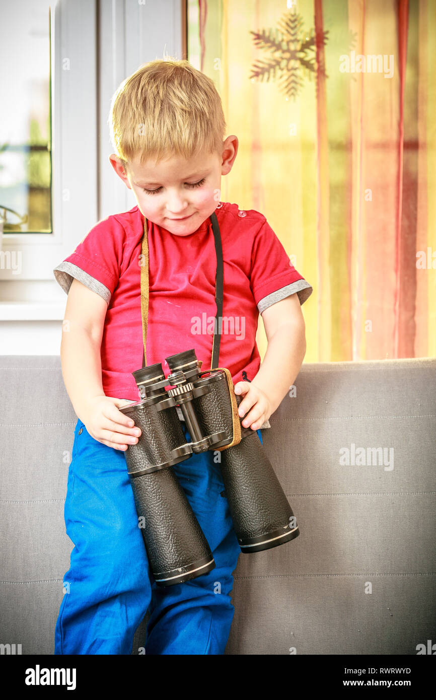 Happy childhood. Portrait of boy child kid preschooler playing with ...
